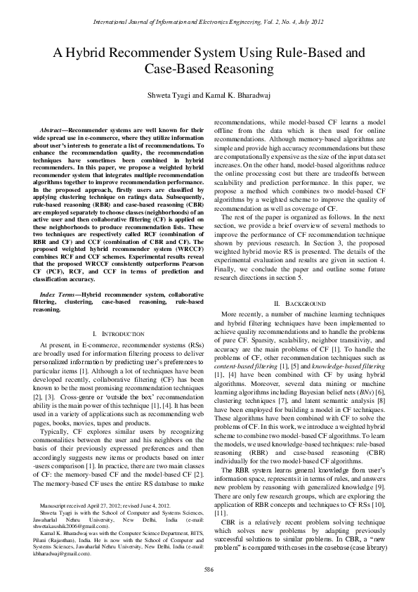 (PDF) A Hybrid Recommender System Using Rule-Based and Case-Based Reasoning