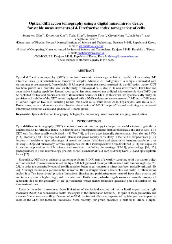 (PDF) Optical diffraction tomography using a digital micromirror device for stable measurements ...