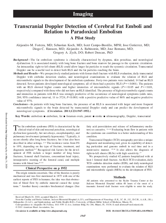 (PDF) Transcranial Doppler Detection of Cerebral Fat Emboli and ...