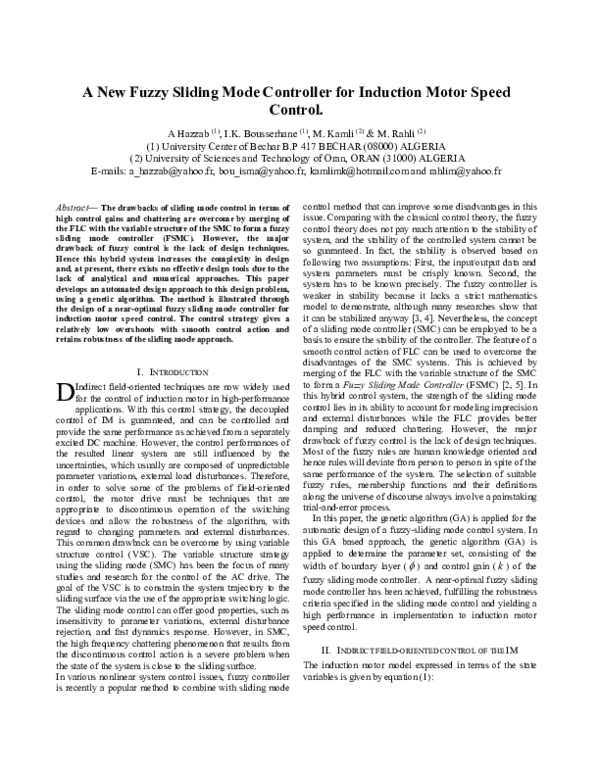 (PDF) A New Fuzzy Sliding Mode Controller for Induction Motor Speed Control