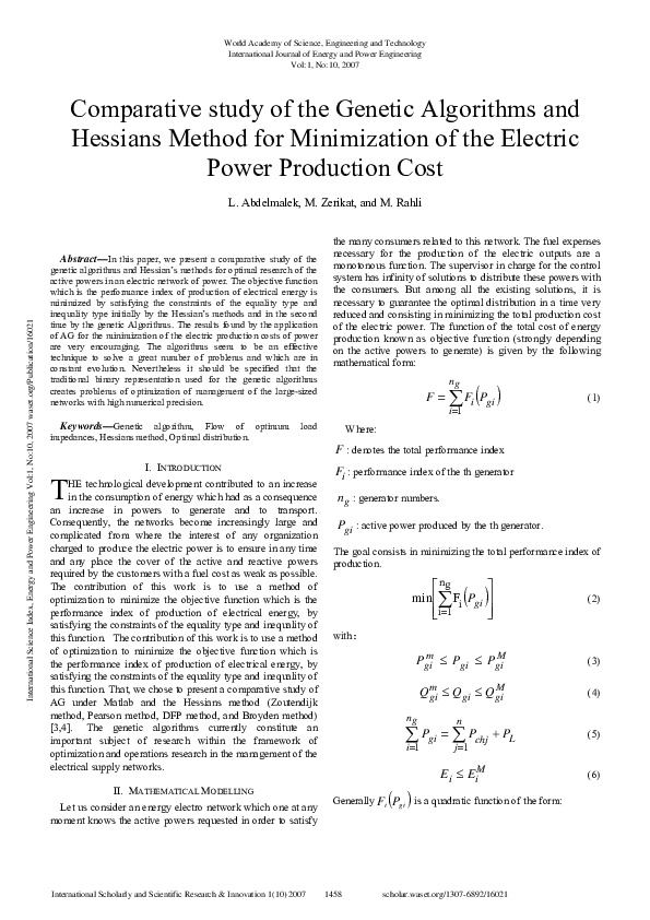 (PDF) Comparative Study Of The Genetic Algorithms And Hessians Method ...