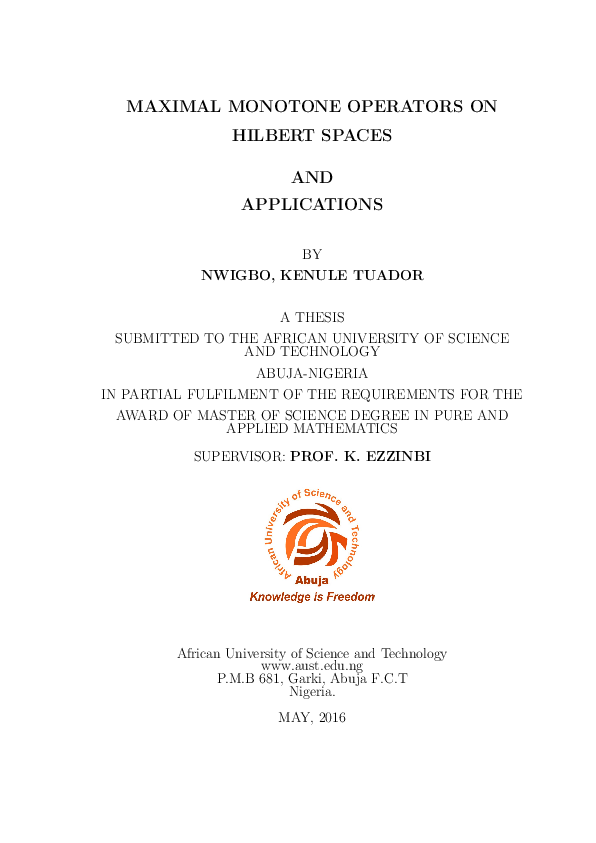 Pdf Maximal Monotone Operators On Hilbert Spaces And Applications
