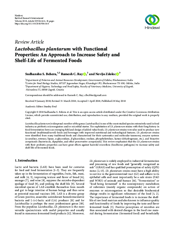 (PDF) Lactobacillus plantarum with Functional Properties: An Approach to Increase Safety and ...
