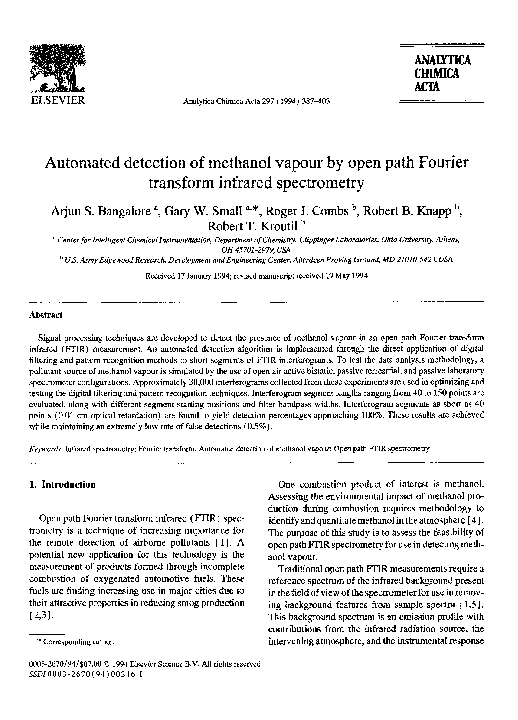 Pdf Automated Detection Of Methanol Vapour By Open Path Fourier