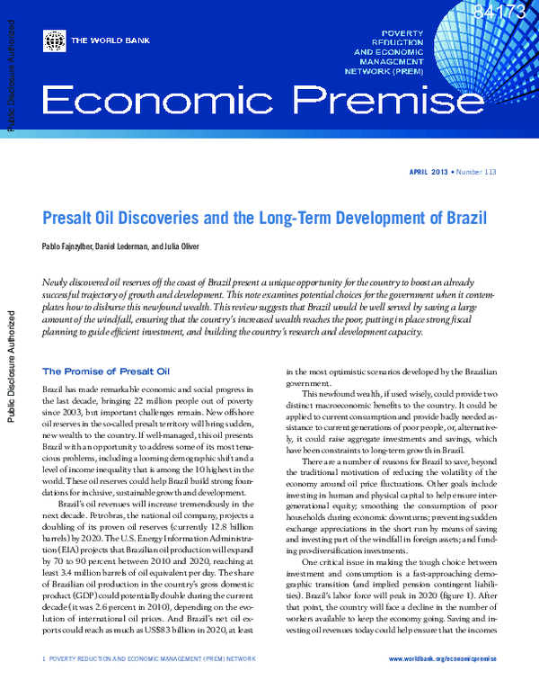 (PDF) Pre-Salt Oil Discoveries and the Long Term Development of Brazil