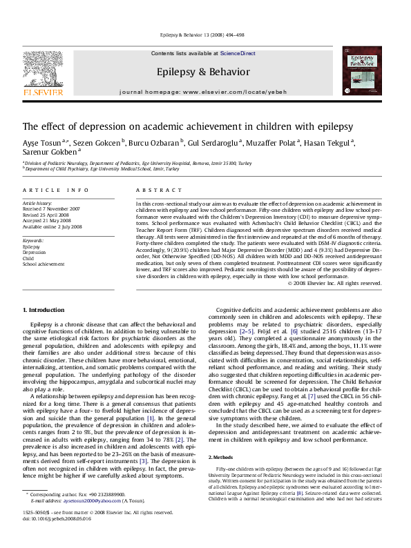 (PDF) The effect of depression on academic achievement in children with ...