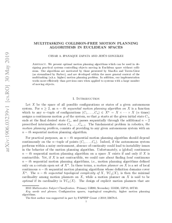 Pdf Collision Free Optimal Motion Planning