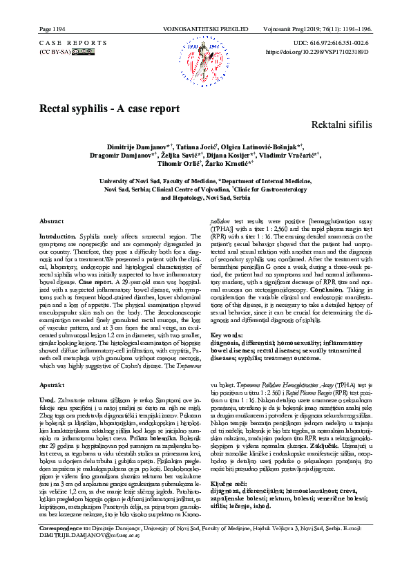 (PDF) Rectal syphilis - a case report