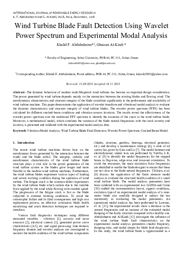 Pdf Wind Turbine Blade Fault Detection Using Wavelet Power Spectrum And Experimental Modal