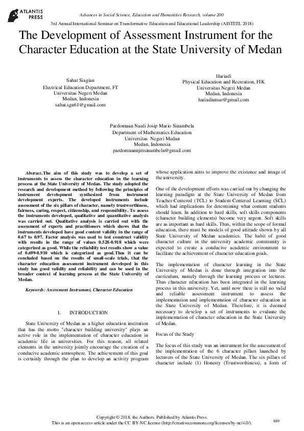 (PDF) The Development of Assessment Instrument for the Character ...