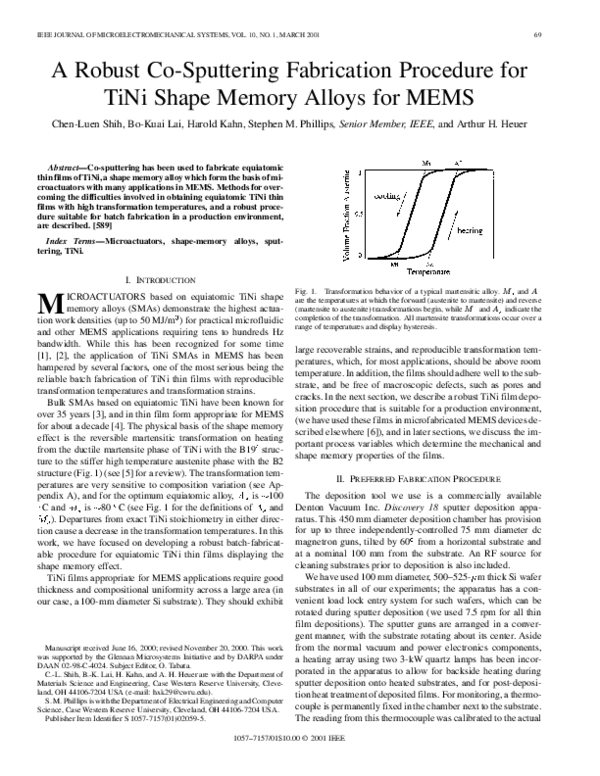 (PDF) A robust co-sputtering fabrication procedure for TiNi shape ...