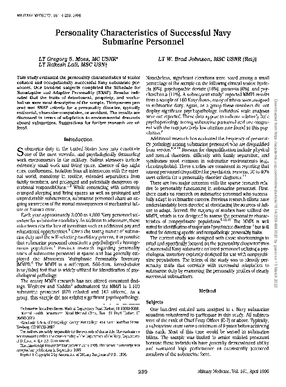 (PDF) Personality Characteristics of Successful Navy Submarine Personnel