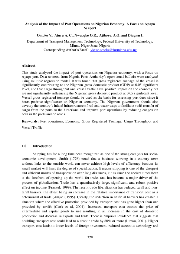 (PDF) Analysis of The Impact of Port Operations On Nigerian Economy: A ...