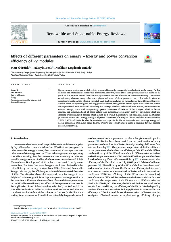 (PDF) Effects of different parameters on energy – Exergy and power ...