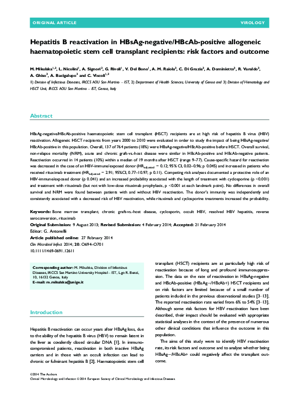(PDF) Hepatitis B Reactivation in HBsAg-Negative HSCT Recipients
