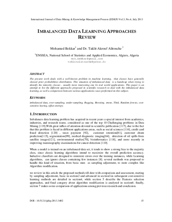 (PDF) Imbalanced Data Learning Approaches Review