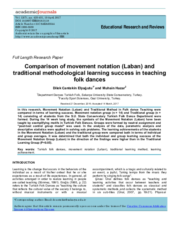 (PDF) Comparison of movement notation (Laban) and traditional ...