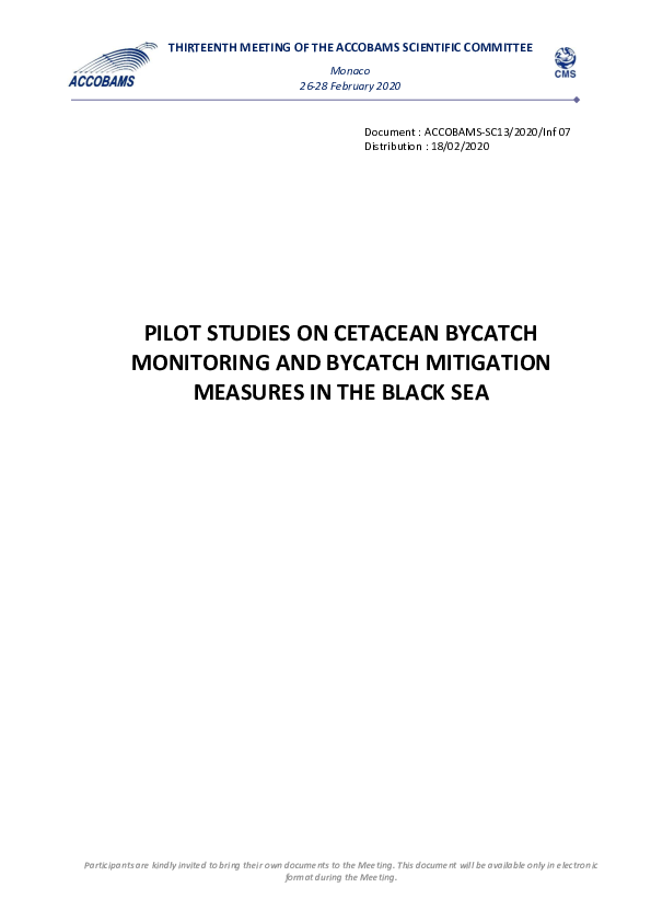 (PDF) Pilot Studies on Cetacean Bycatch Monitoring and Bycatch ...