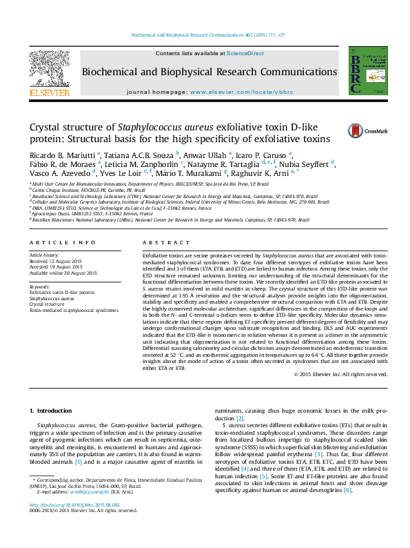 Pdf Crystal Structure Of Staphylococcus Aureus Exfoliative Toxin D Structural Basis For The