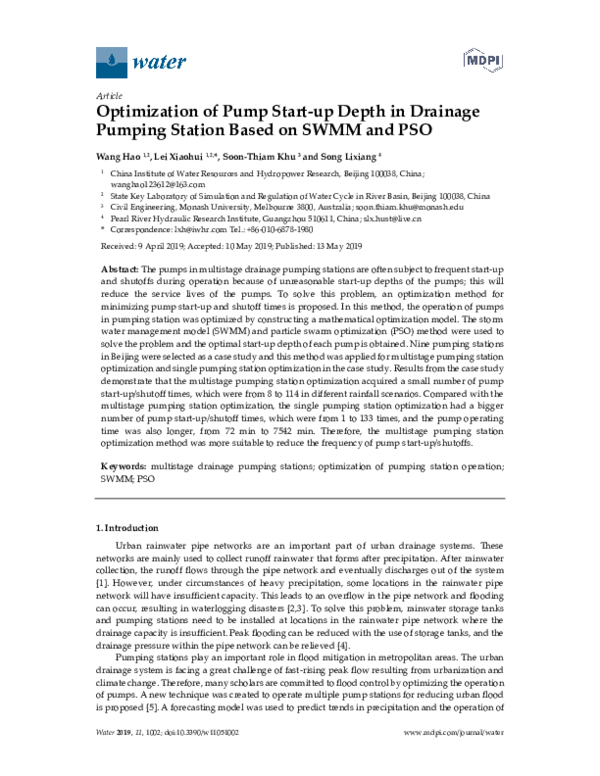 (PDF) Optimization of Pump Start-up Depth in Drainage Pumping Station ...