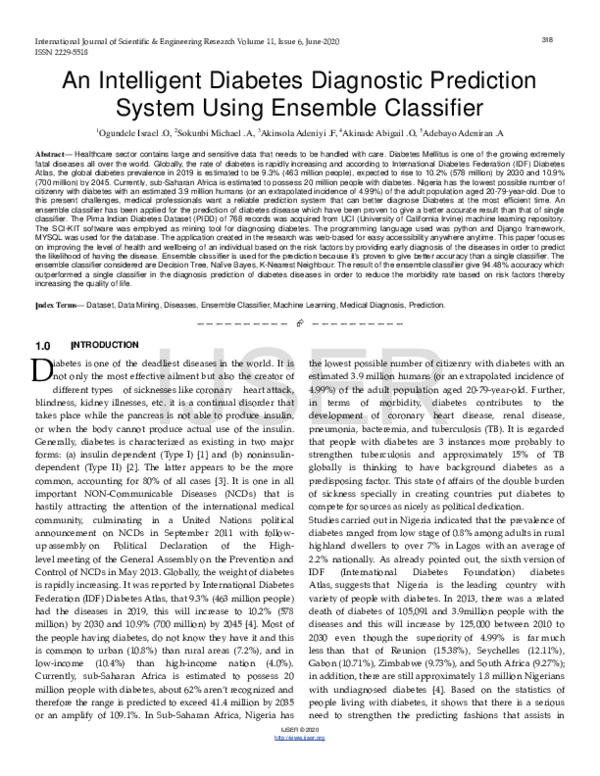(PDF) Ensemble Classifier for Diabetes Prediction