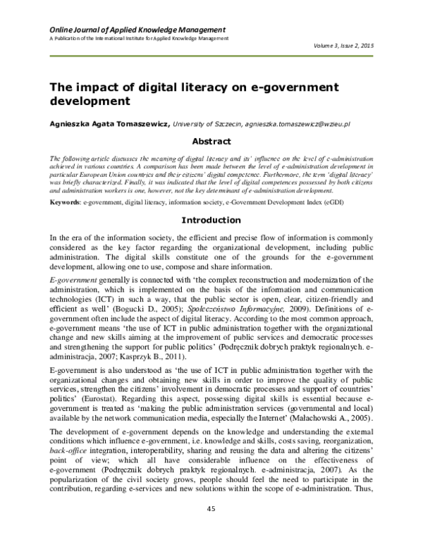 (PDF) The impact of digital literacy on e-government development