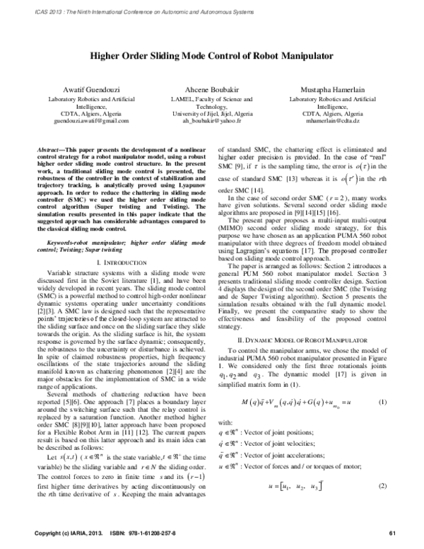 (PDF) Higher Order Sliding Mode Control of Robot Manipulator