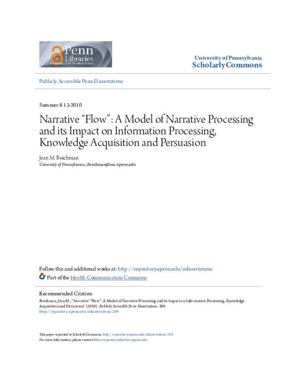 (PDF) Narrative “Flow”: A model of narrative processing and its impact ...