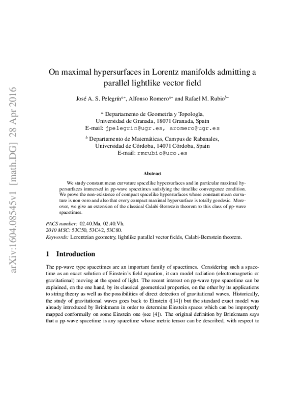 (PDF) On maximal hypersurfaces in Lorentz manifolds admitting a ...