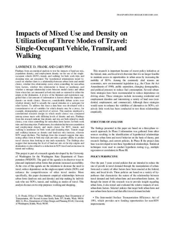 (PDF) The Impacts of Mixed Use and Density on The Utilization of Three ...
