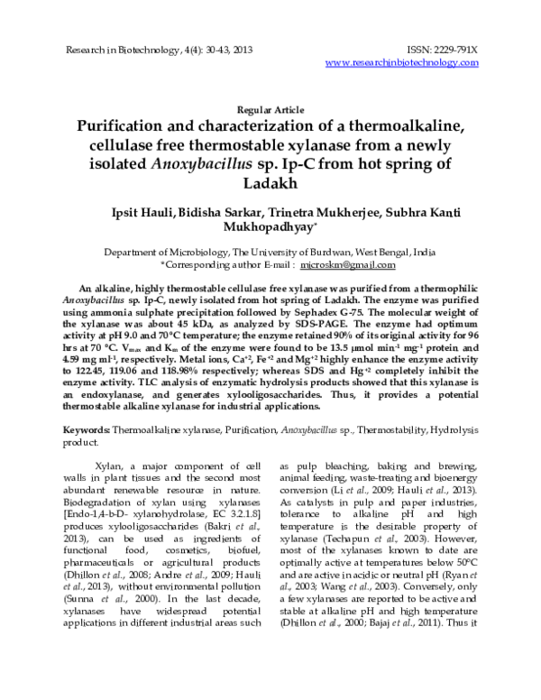 (PDF) Purification and characterization of a thermoalkaline, cellulase ...
