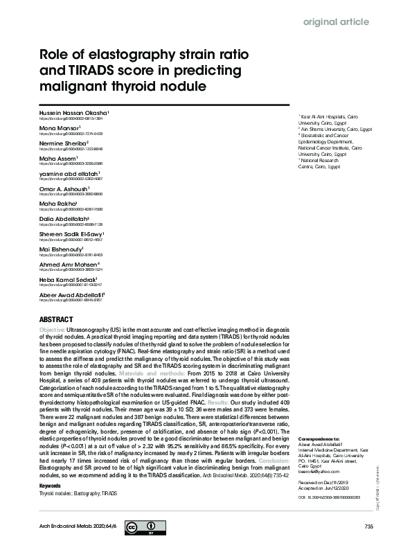 (PDF) Role of elastography strain ratio and TIRADS score in predicting ...