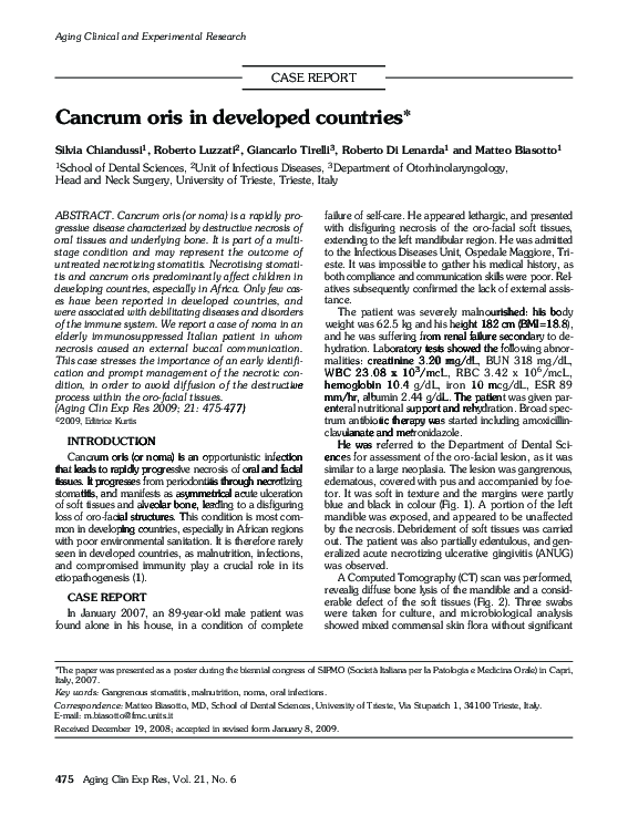 (PDF) Cancrum oris in developed countries