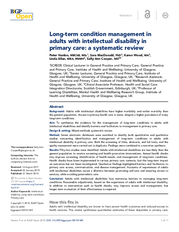 (PDF) Long-term condition management in adults with intellectual ...