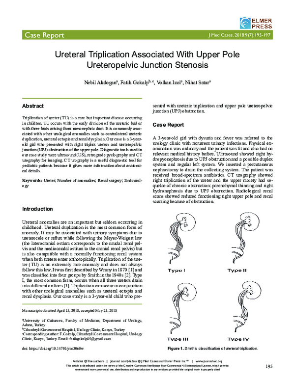 (PDF) Upper Pole UPJ Stenosis in Ureteral Triplication