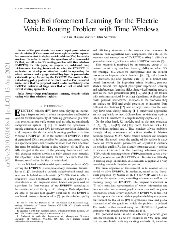 (PDF) Deep Reinforcement Learning for the Electric Vehicle Routing Problem With Time Windows
