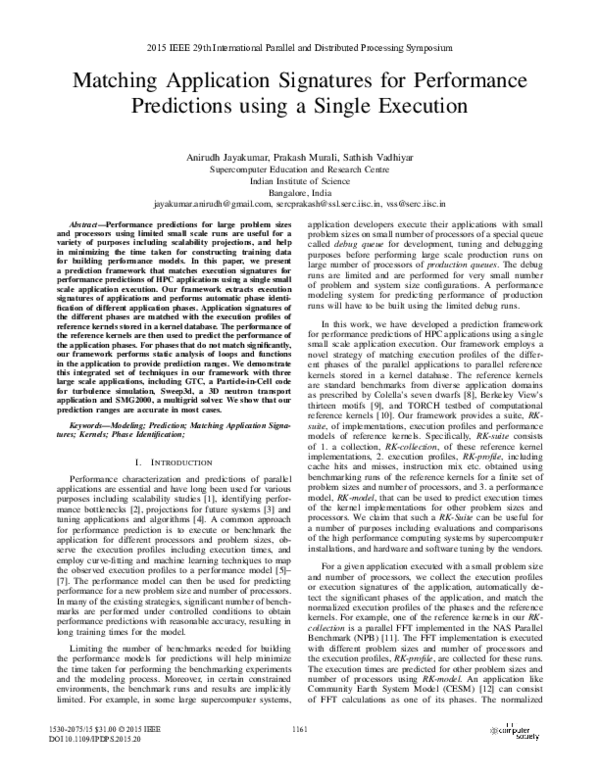 (PDF) Matching Application Signatures for Performance Predictions using a Single Execution
