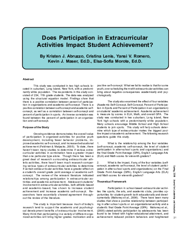 (PDF) Does Participation in Extracurricular Activities Impact Student ...
