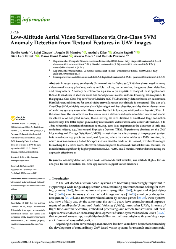 (PDF) Anomaly Detection in UAV Video Using OC-SVM