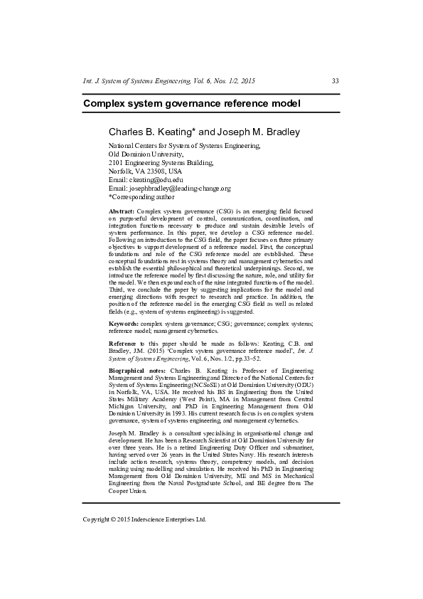 (PDF) Complex system governance reference model