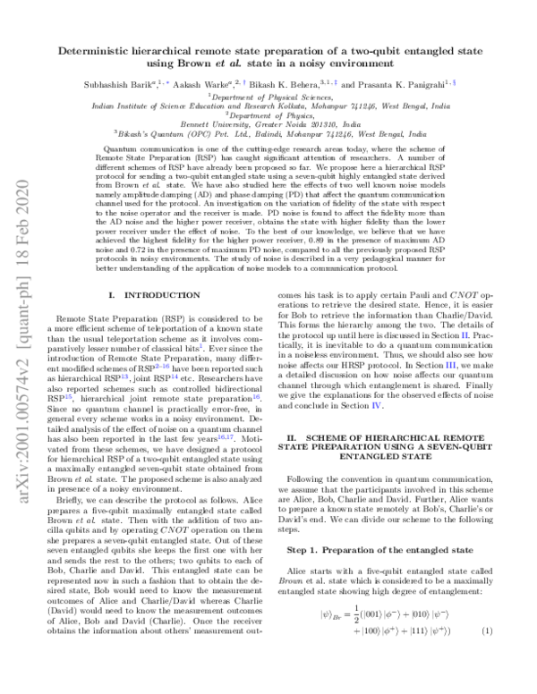 Pdf Deterministic Hierarchical Remote State Preparation Of A Two‐qubit Entangled State Using