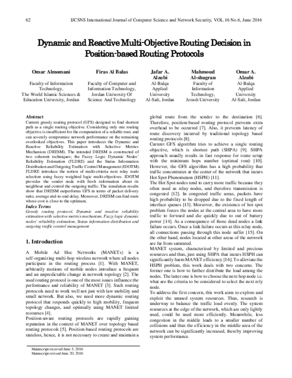 (PDF) Dynamic and Reactive Multi-Objective Routing Decision in Position-based Routing Protocols