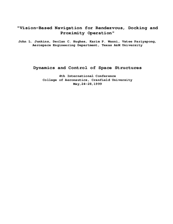 (PDF) Vision-based navigation for rendezvous, docking, and proximity operations