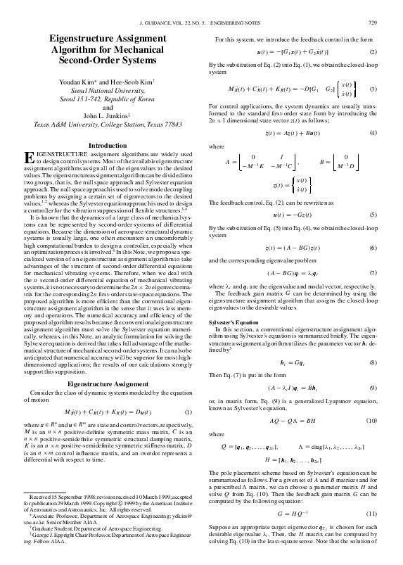 (PDF) Eigenstructure Assignment Algorithm for Mechanical Second-Order Systems