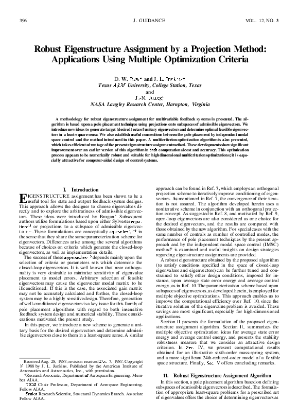 (PDF) Robust eigenstructure assignment by a projection method - Applications using multiple ...