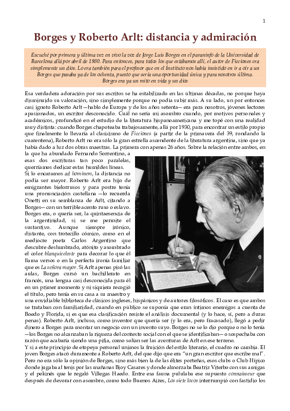 (PDF) Borges y Roberto Arlt: distancia y admiración