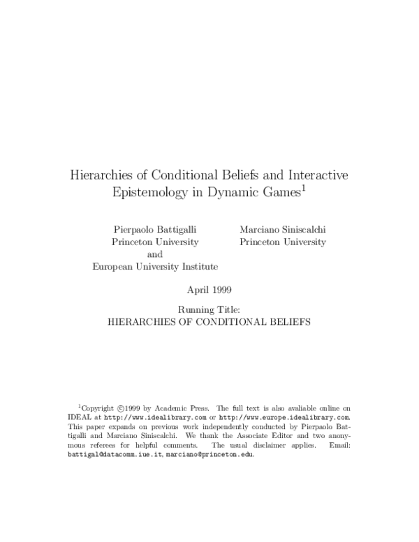 (PDF) HIERARCHIES OF CONDITIONAL BELIEFS and