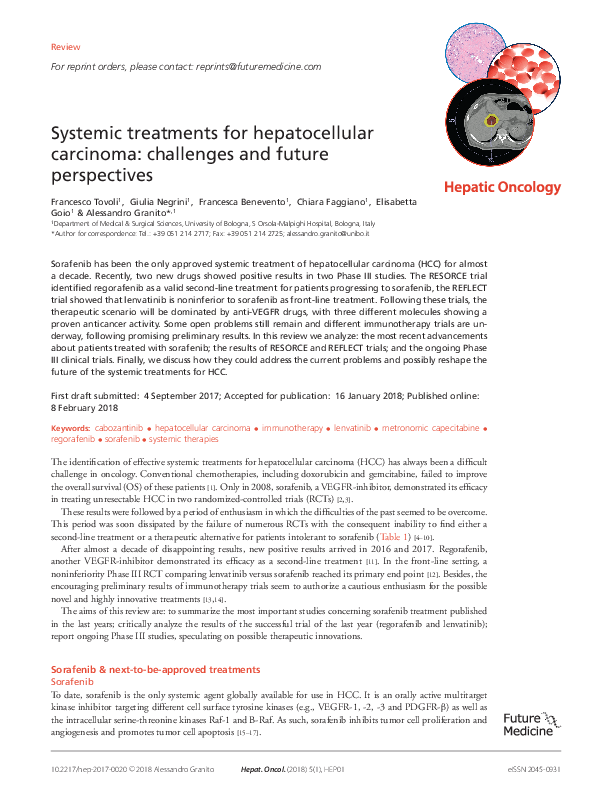 (PDF) Systemic treatments for hepatocellular carcinoma: challenges and future perspectives