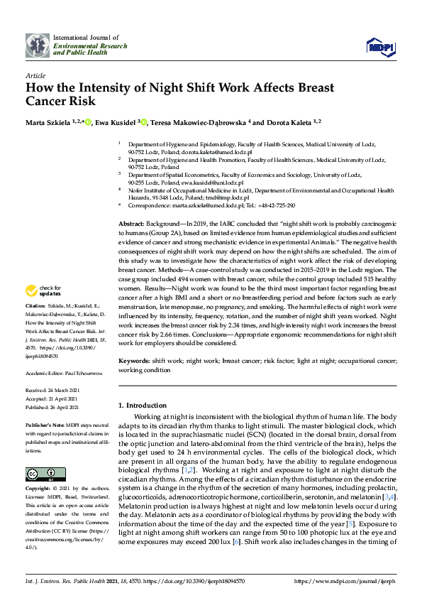 (PDF) How the Intensity of Night Shift Work Affects Breast Cancer Risk