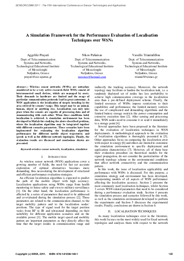 Pdf A Simulation Framework For The Performance Evaluation Of Localisation Techniques Over Wsns